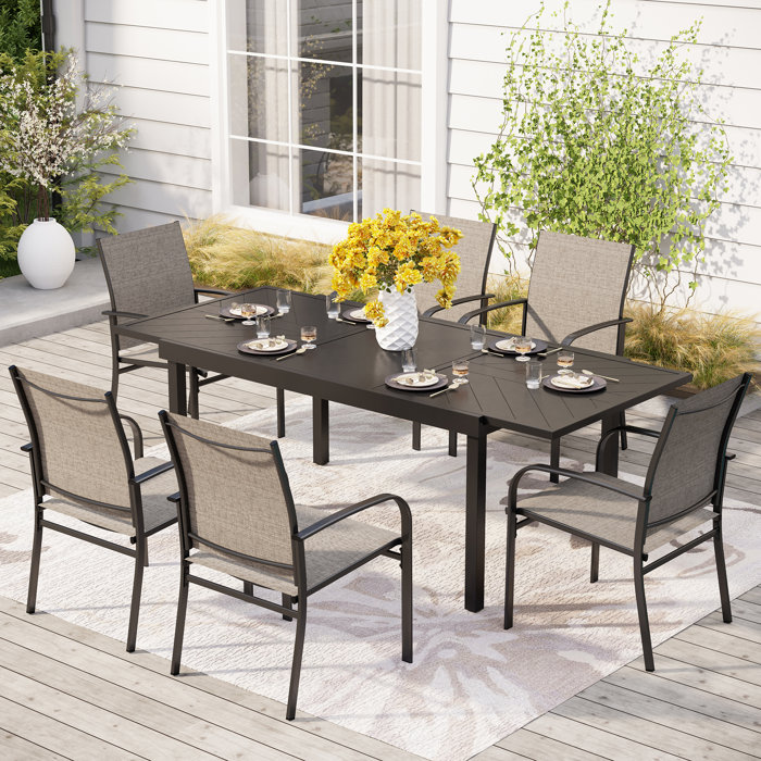 Wildon Home® Sutiya 6 - Person Rectangular Extendable Outdoor Dining ...