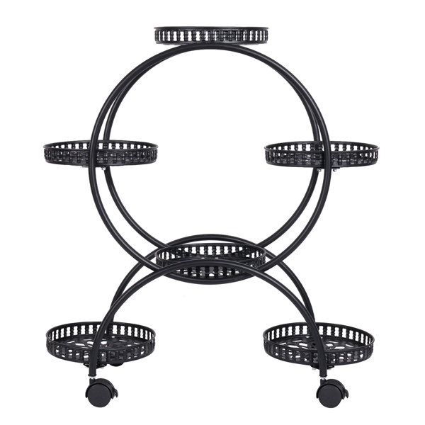 Canora Grey Rolling Round Multi Tier Plant Stand Metal Flower Display ...