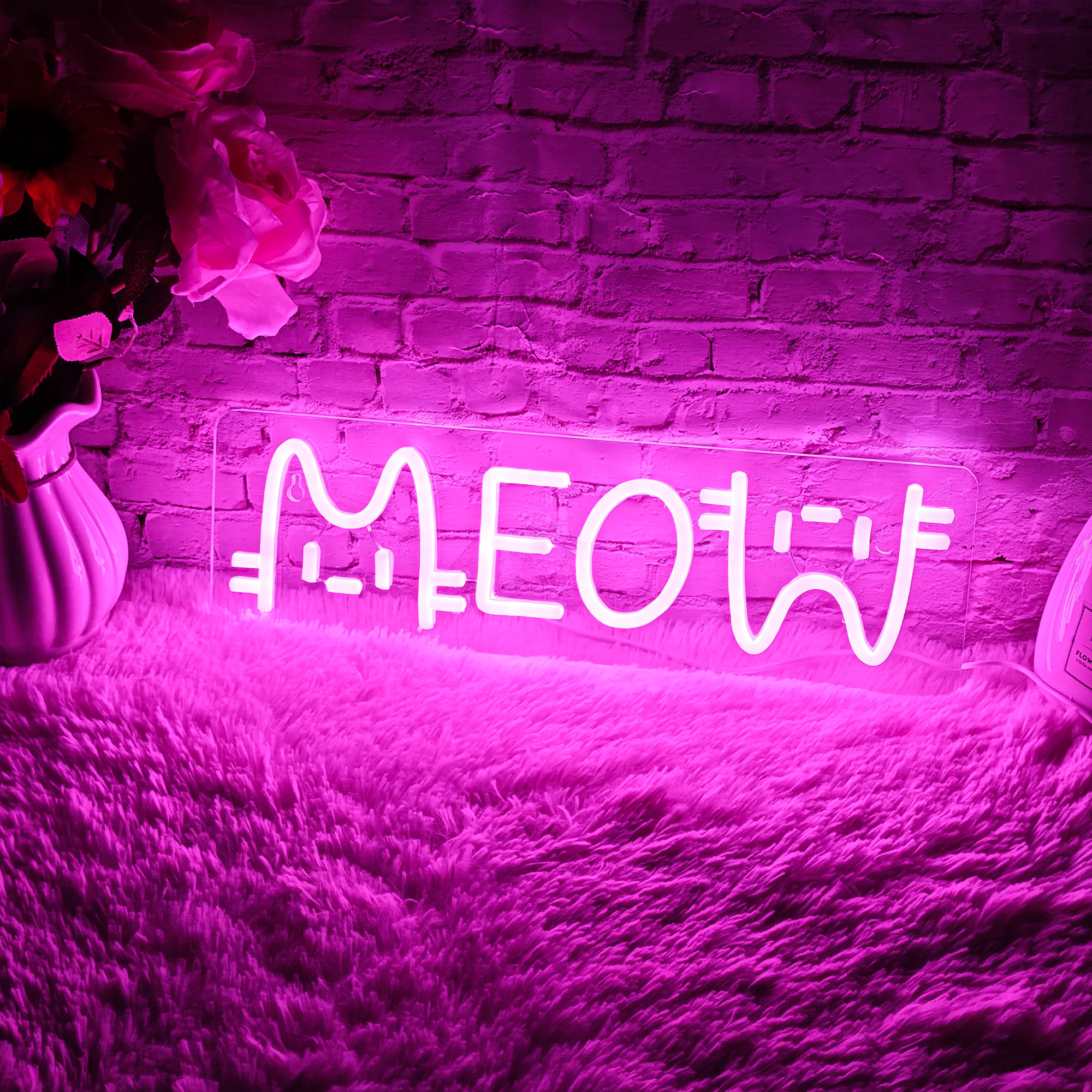 Trinx IMEGINA Pink Meow Neon Sign for Wall Decor Pink Meow Neon Light ...