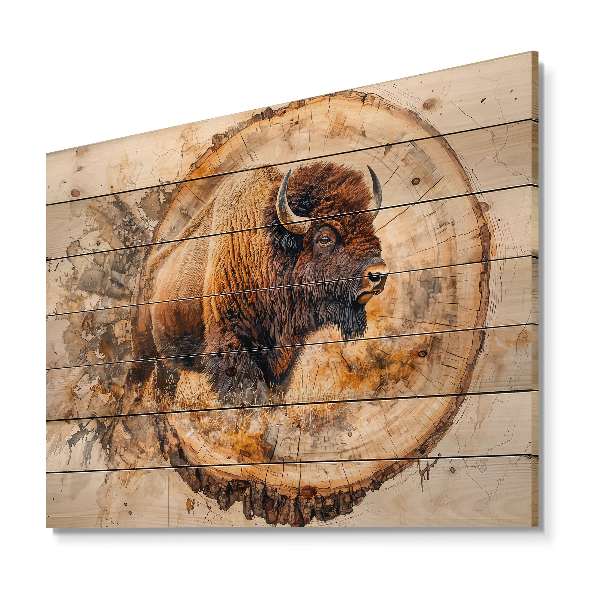 Union Rustic American Buffalo Into The Prairies - Buffalo Animal Wood ...
