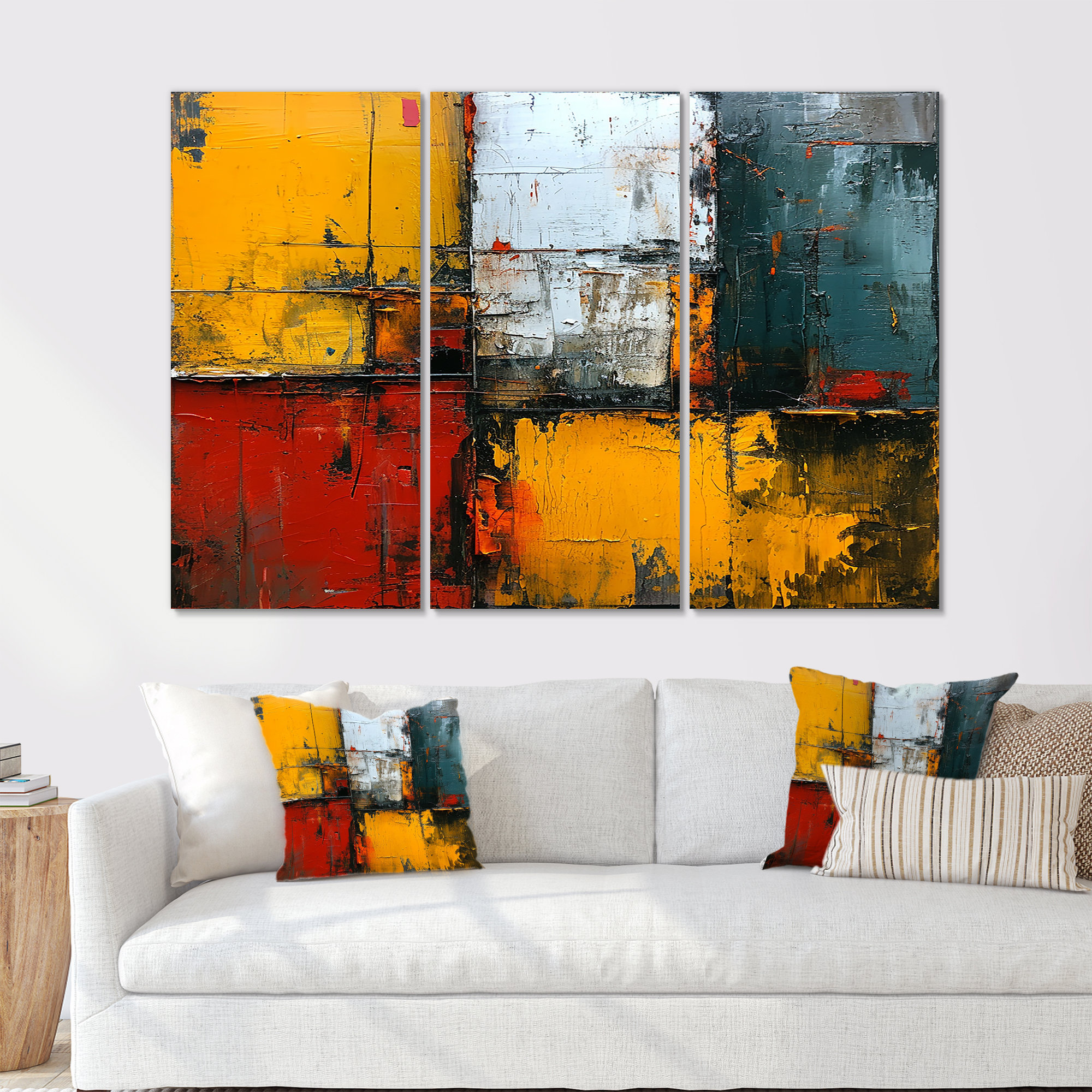 Ivy Bronx Cubist Tranquility Yellow Red Blue - Abstract Wall Art Decor ...