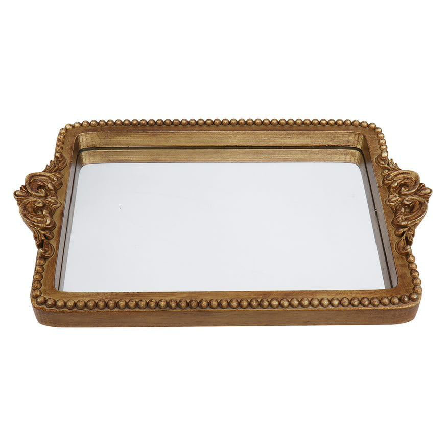 House of Hampton® Vintage Gold Resin Tray With Mirror Glass Base And ...