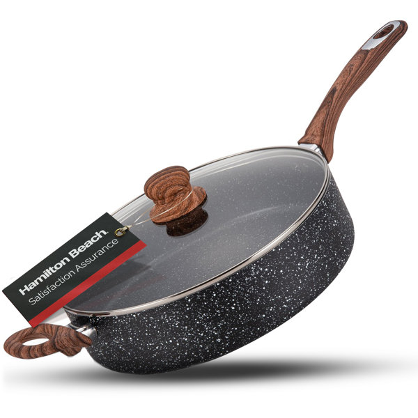 Hamilton Beach Saute Pan Aluminum 11-Inch Nonstick Marble Coating, Wood ...