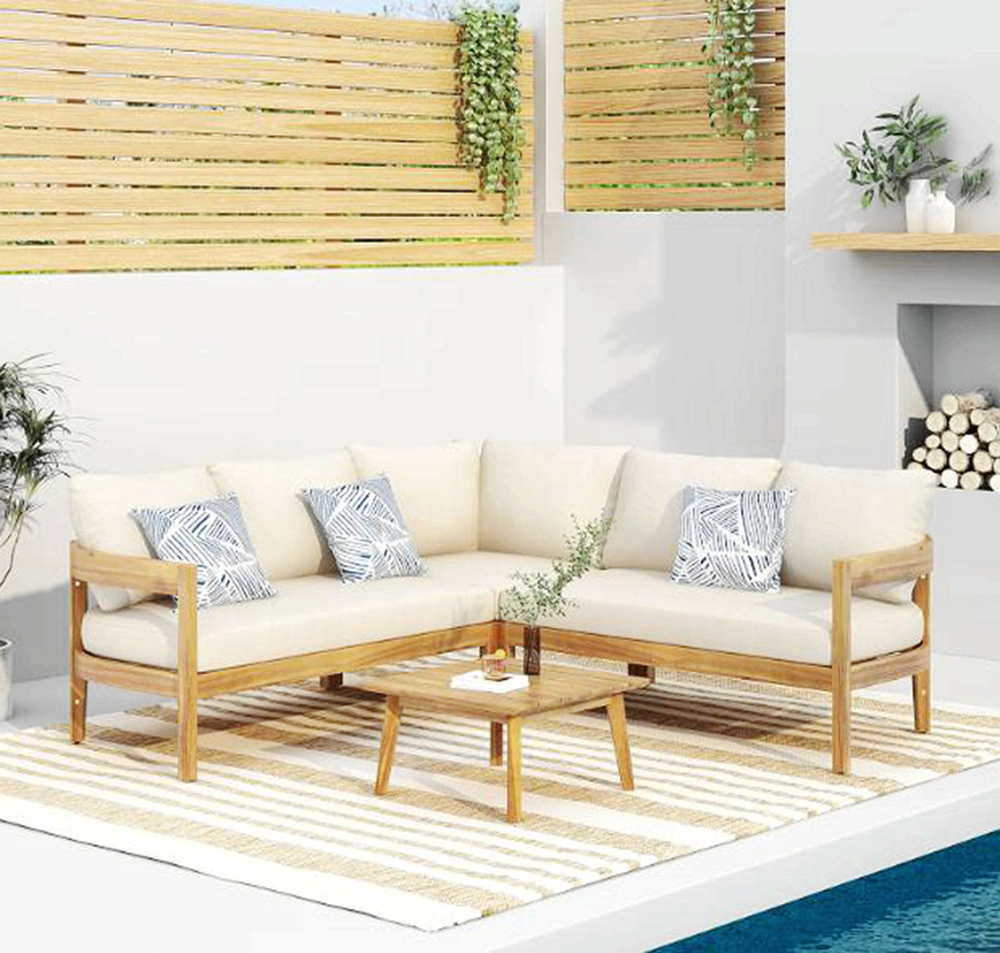 George Oliver Brooklyn Sofa Set-Teak+Beige - Wayfair Canada