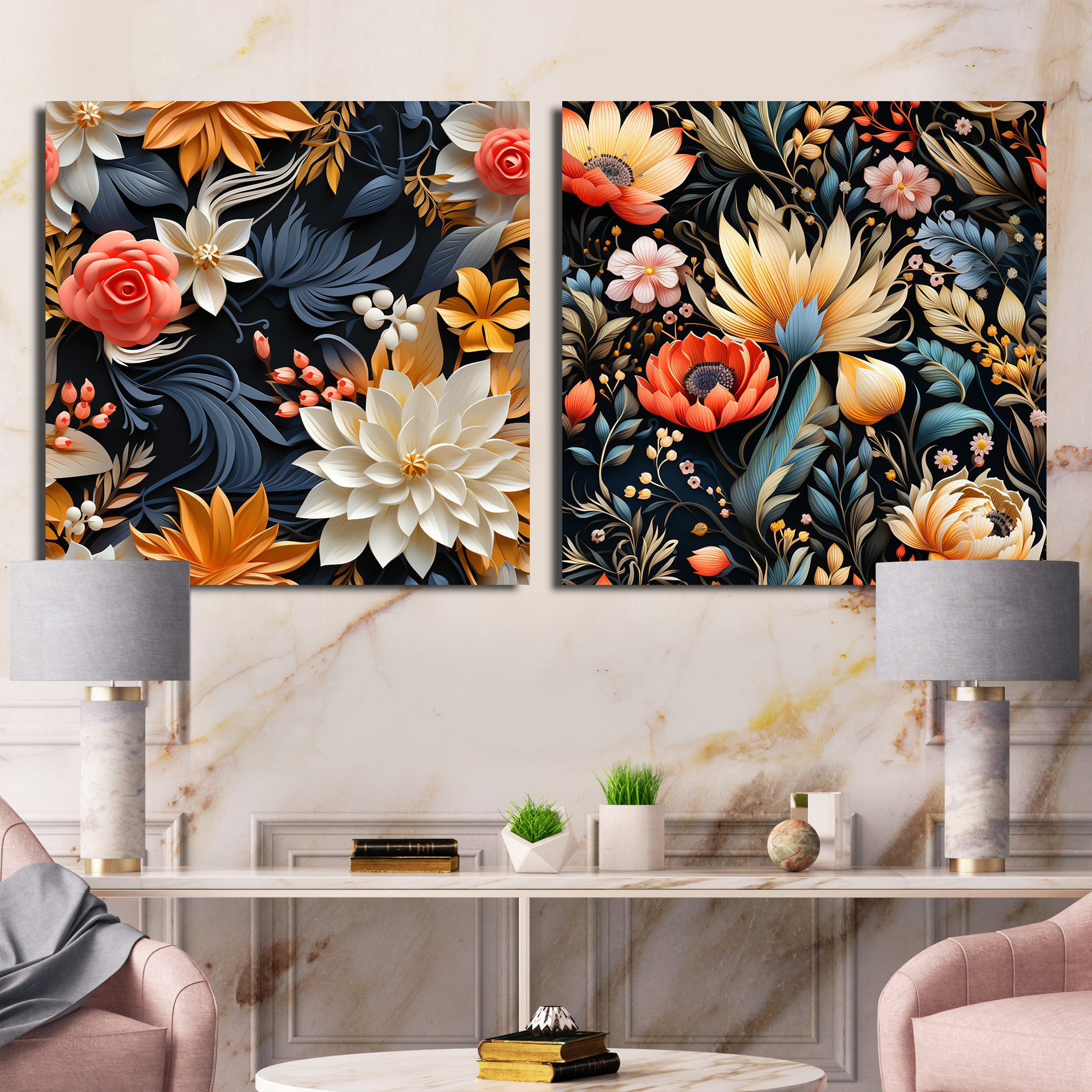Design Art Multicolor Forest Plants Pattern - Floral Square Collage Set ...
