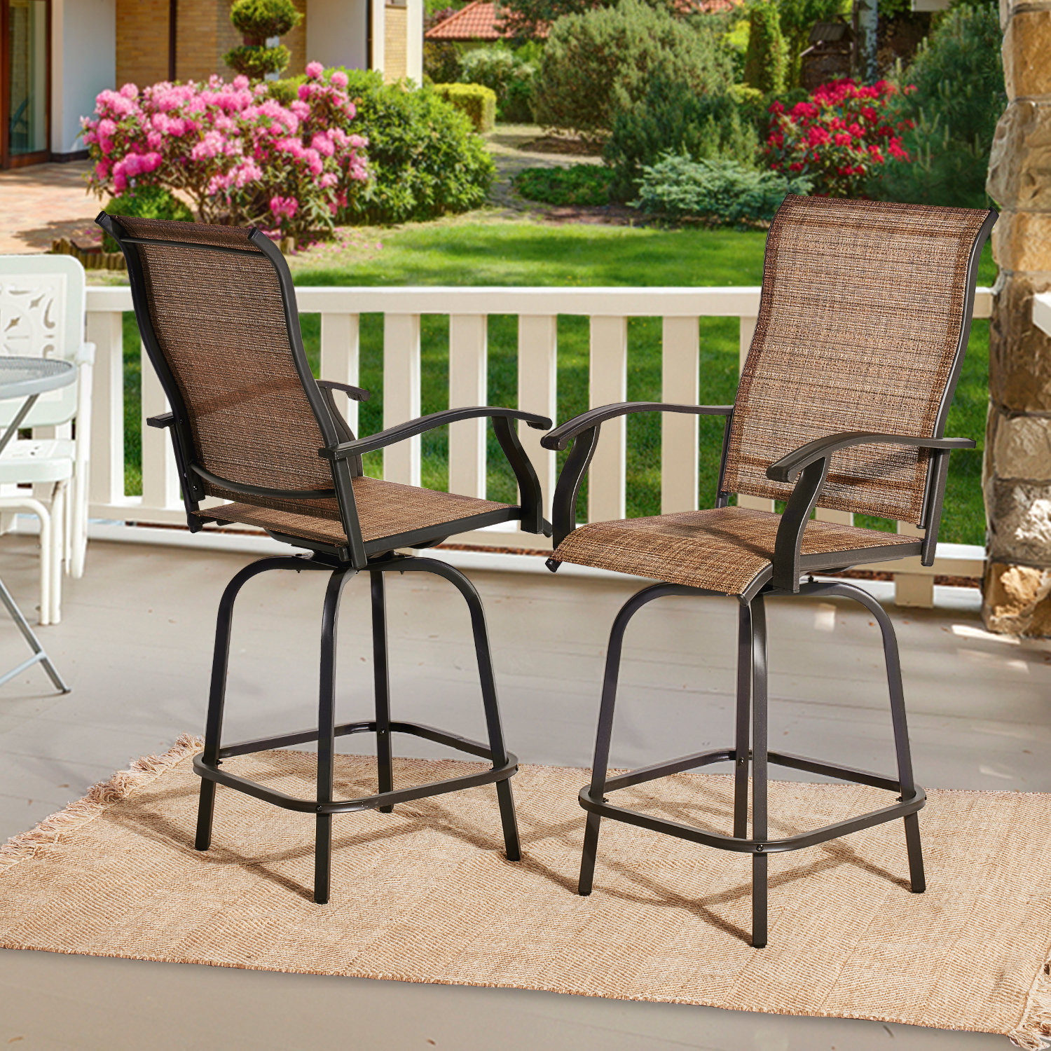 Sonegra Patio Swivel Bar Stools Set Of 2, Outdoor Bar Height Patio ...