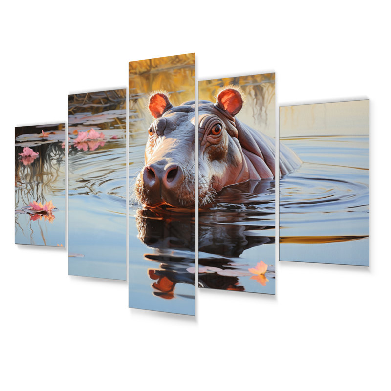 Design Art Hippopotamus Mighty Hippo Pastoral - Animals Metal Wall ...