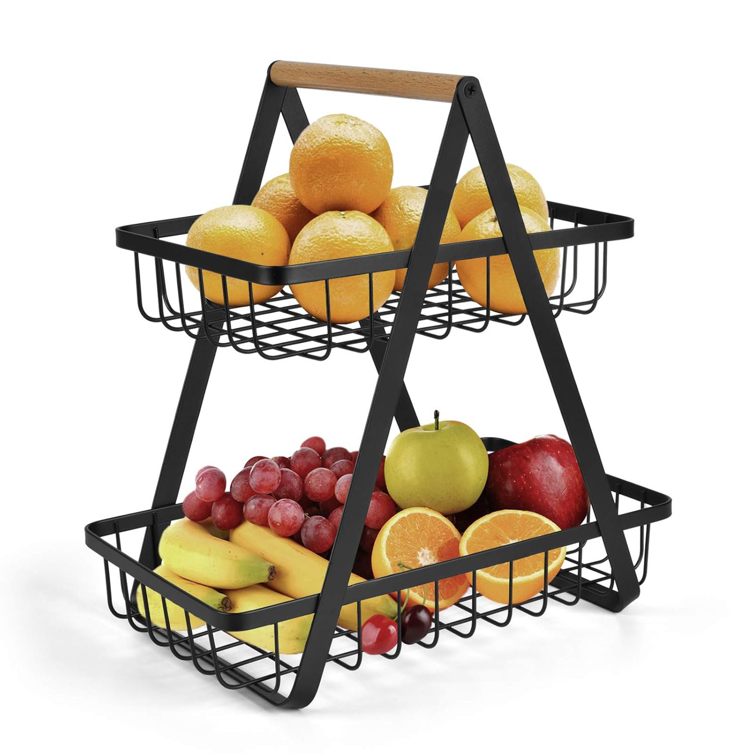 17 Stories 2-Tier Fruit And Vegetable Basket, Black Metal Countertop ...