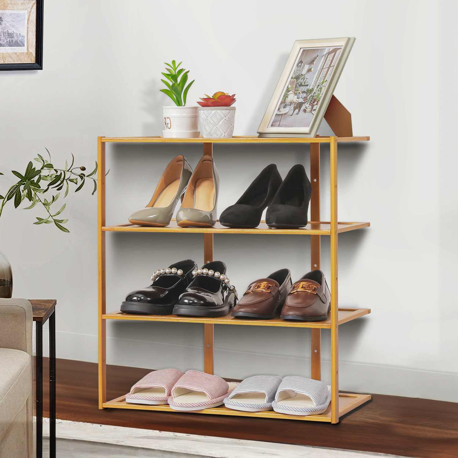 MoNiBloom 4 Tiers 12 Pairs Bamboo Shoe Rack, Adjustable Organizer ...