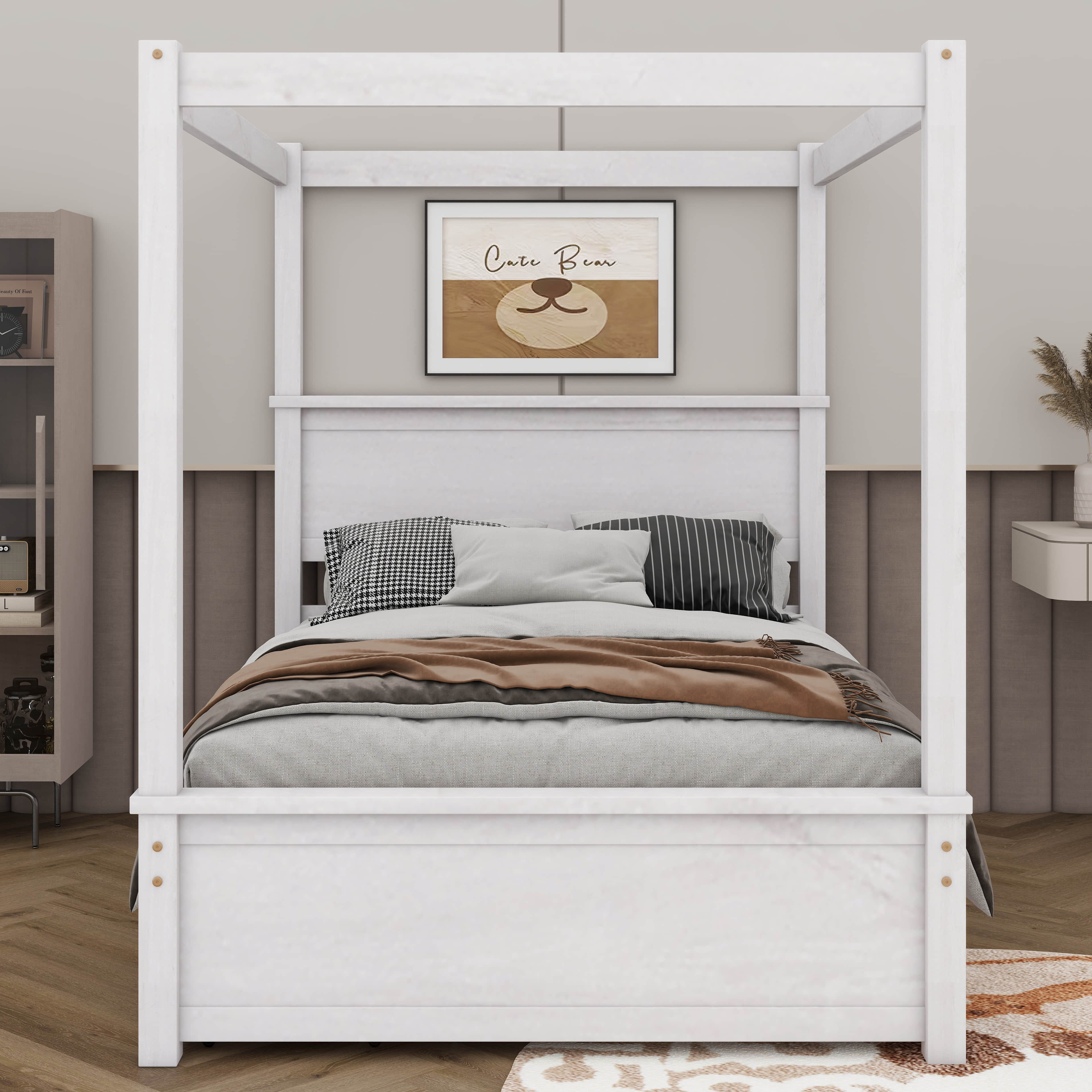 Latitude Run® A Full-Sized Wooden Canopy Bed Equipped With 2 Drawers ...