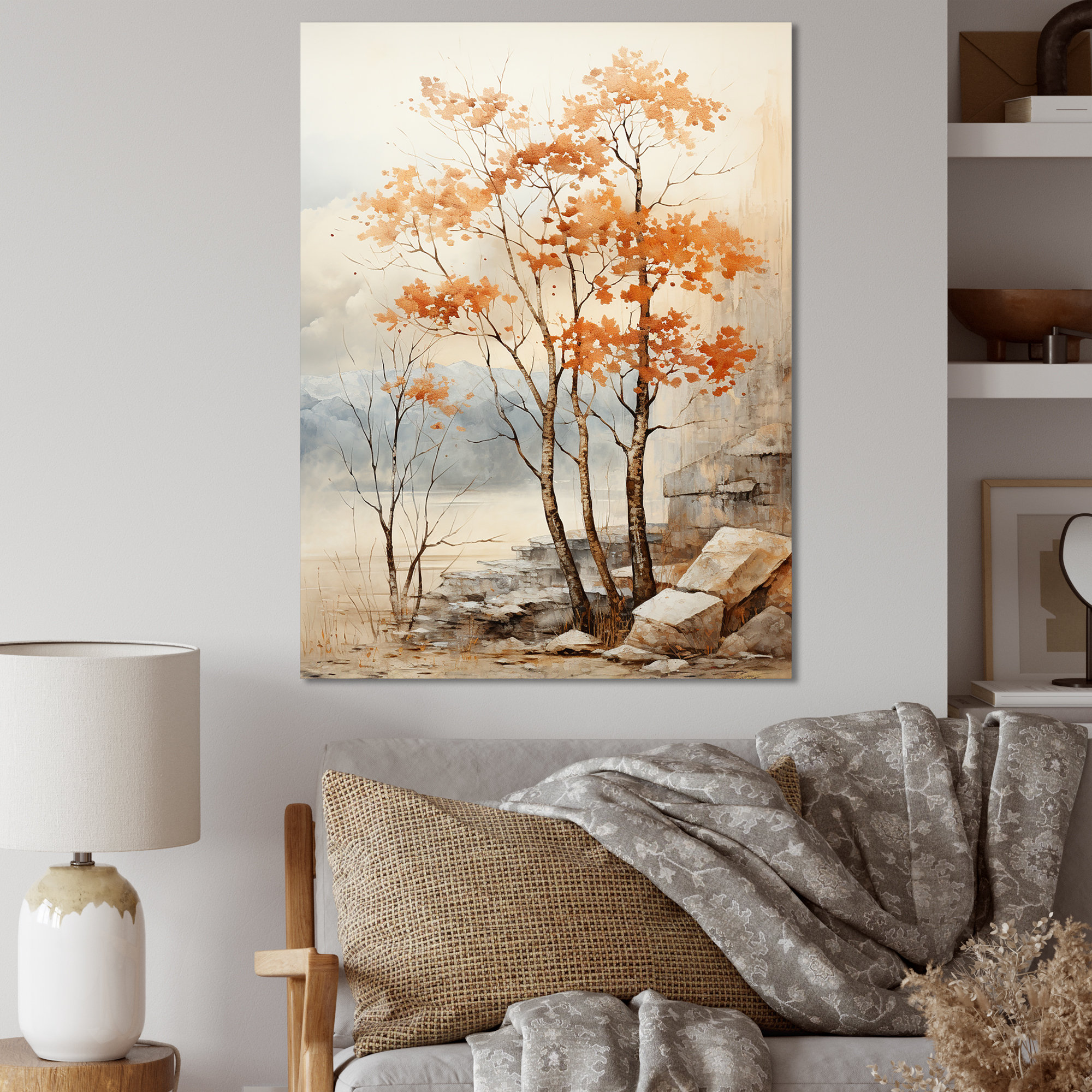Winston Porter Beige Tones Maple Tree - Tree Maple Wall Art Living Room ...