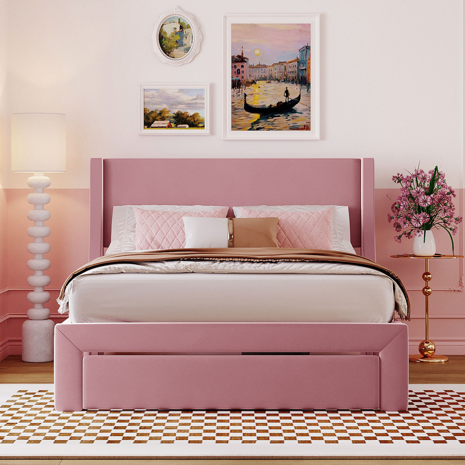 Home Decor Modern Design Modern Storage Bed Velvet Upholste Platform ...