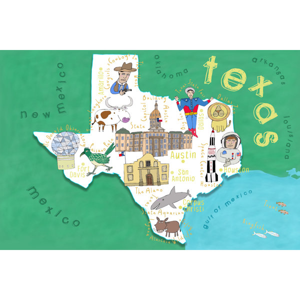 Zoomie Kids " Illustrated State Maps Texas " by Carla Daly | Wayfair