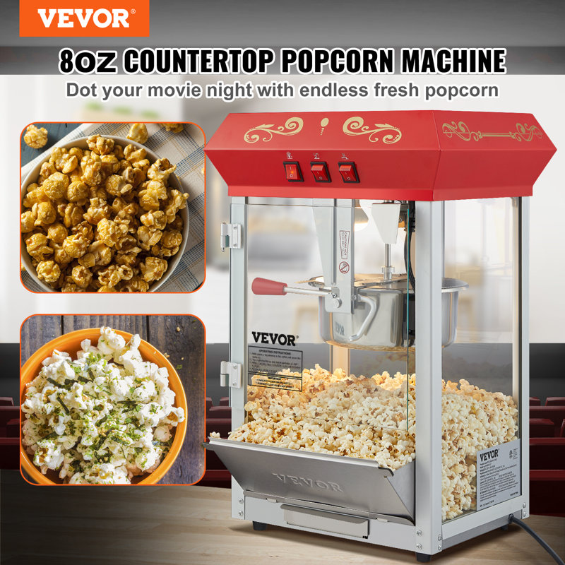 VEVOR 8 Oz. Tabletop Popcorn Machine, Popcorn Machine Stand / Cart ...