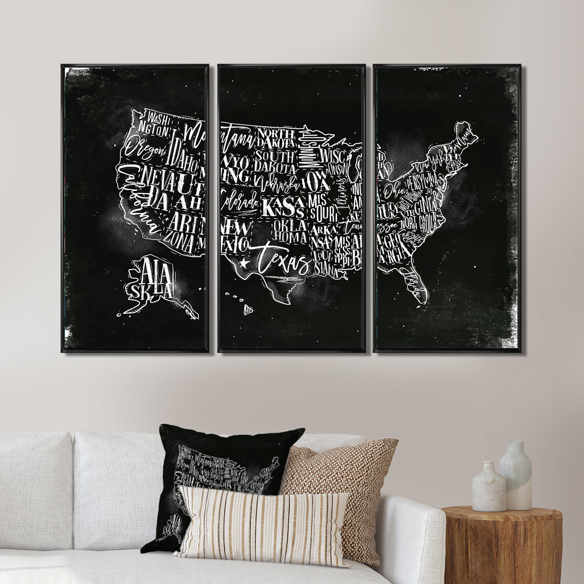 17 Stories United States Chalk Vintage Map - Maps Framed Canvas Wall ...