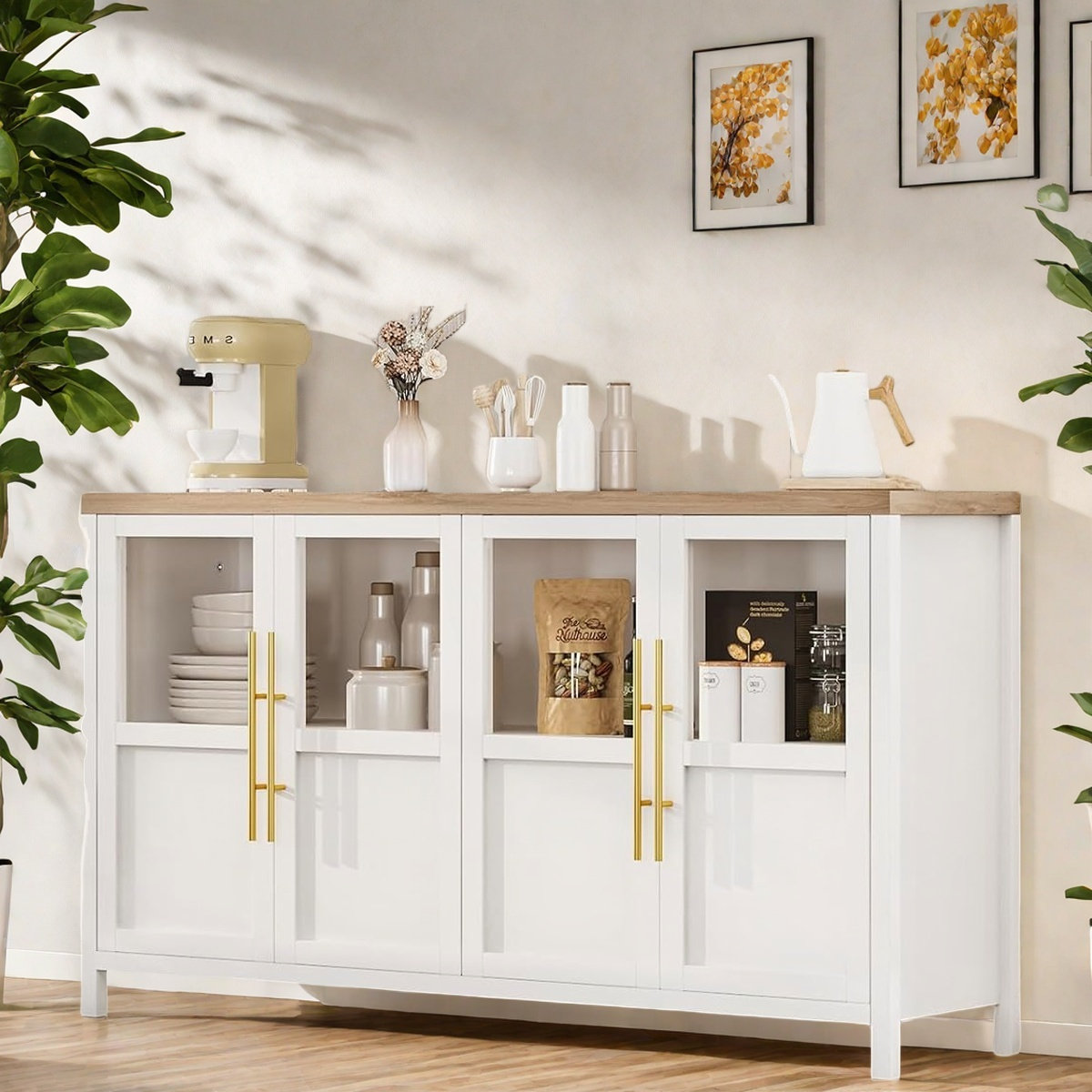 Winston Porter Storage Cabinet With Glass Doors,multifunctional Accent ...