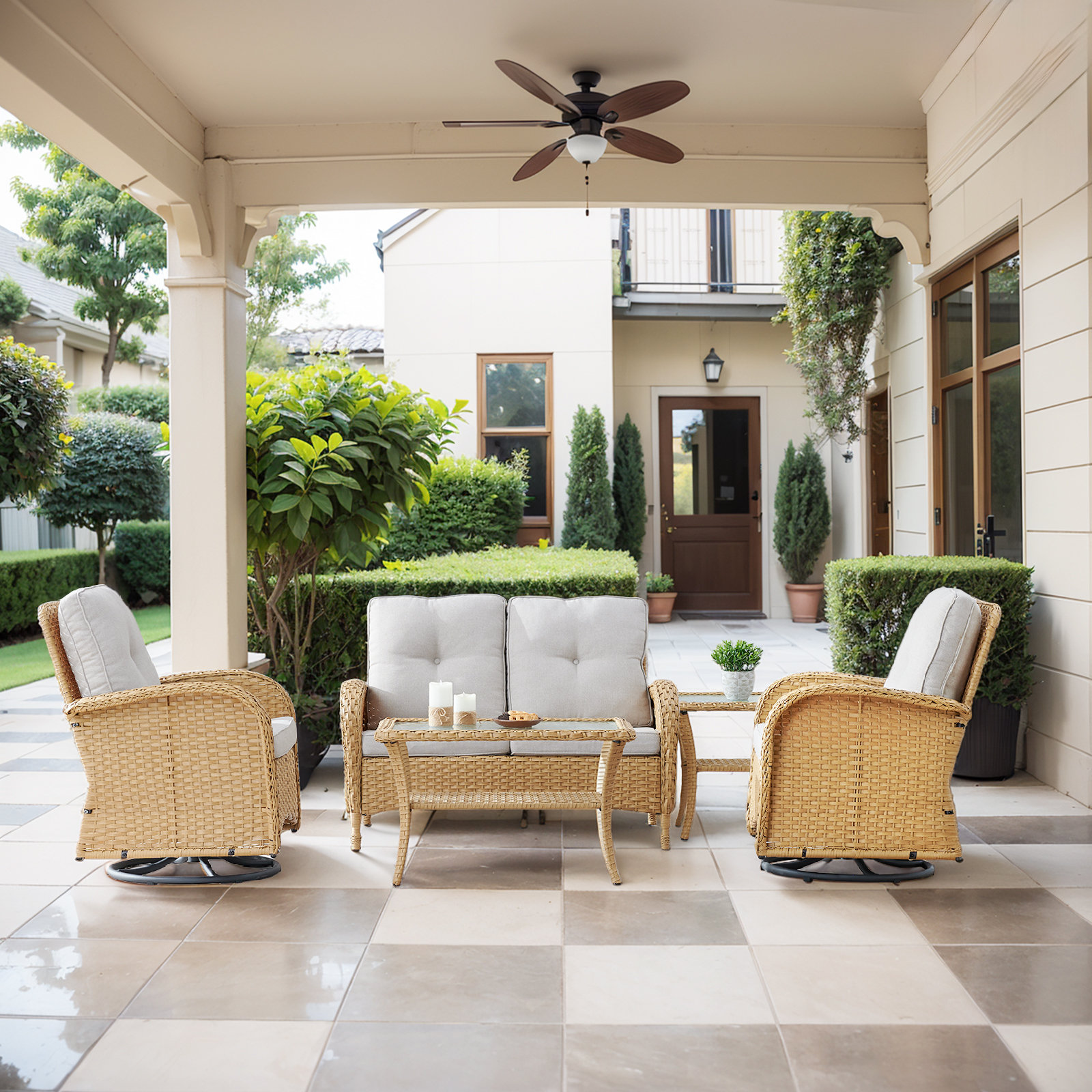Winston Porter Aluel 5-Pieces Outdoor Patio Loveseat Seating Group With ...