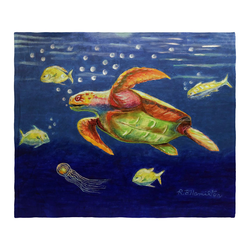 Betsy Drake Interiors Dick's Sea Turtle Silk-Touch Throw | Wayfair