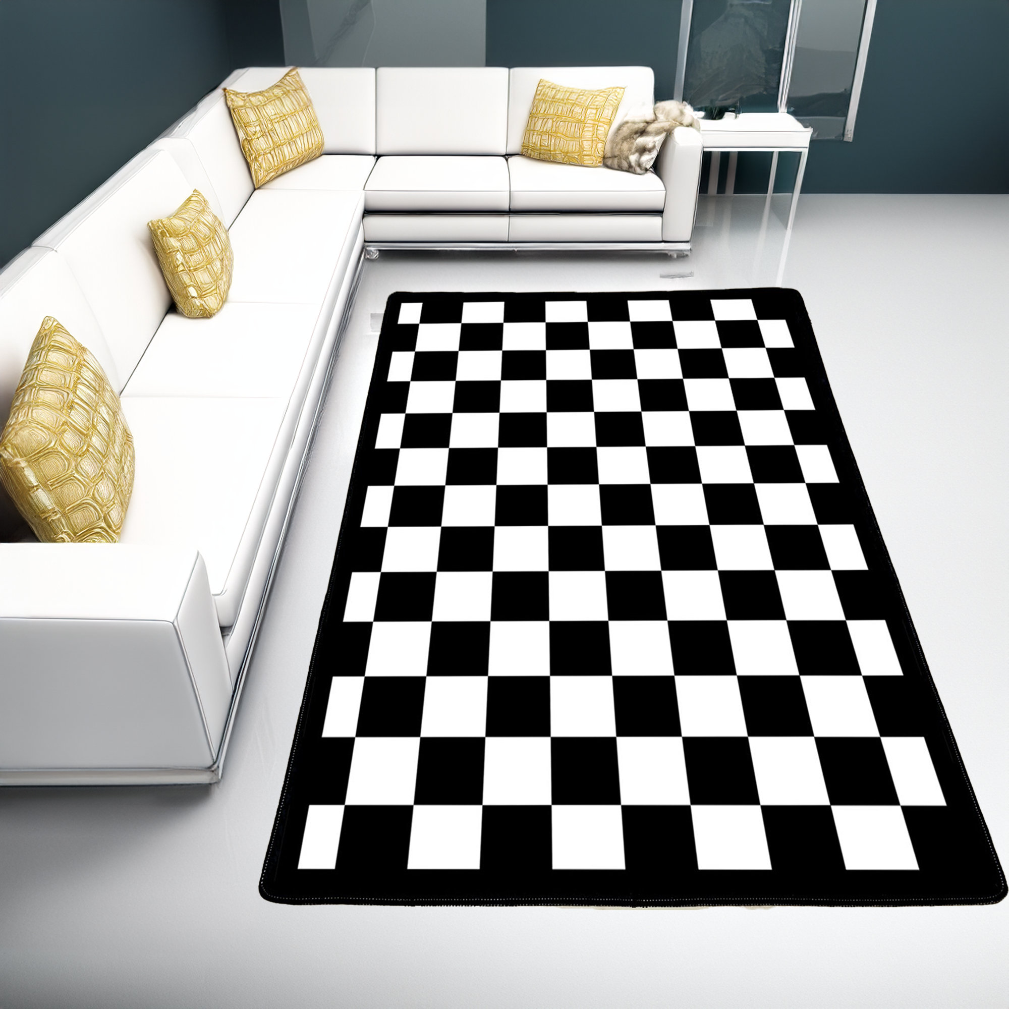 Orren Ellis Rectangular Antibacterial Machine-Washable Chess Area Rug ...