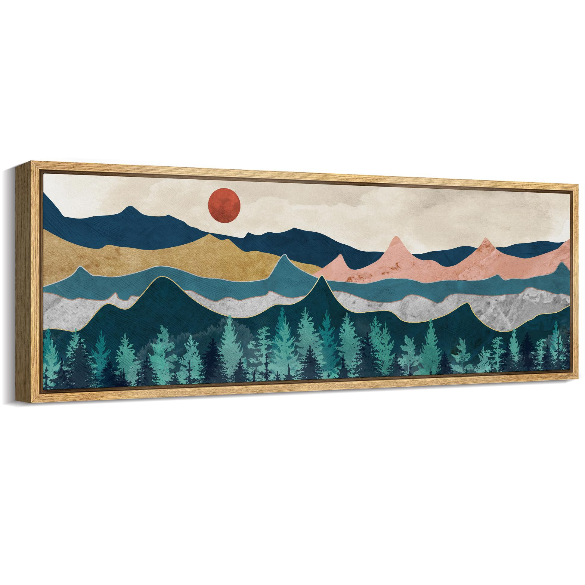 IDEA4WALL Abstract Mountain Range Red Sun Landscape Framed On Canvas ...