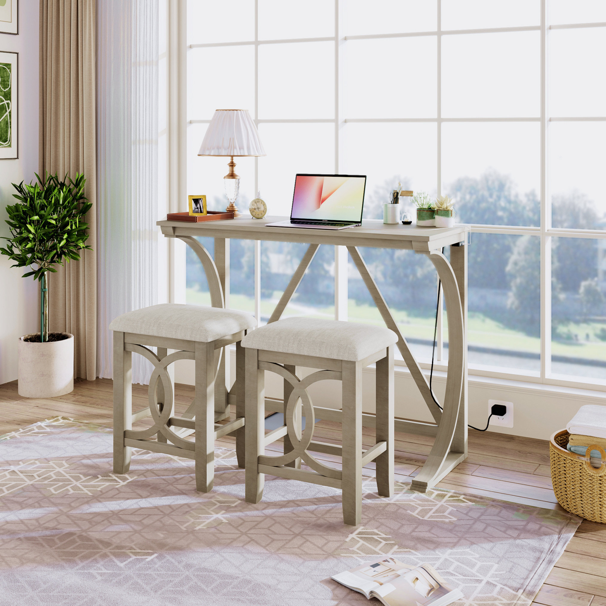 Gracie Oaks Allayne 3 - Piece Trestle Dining Set | Wayfair