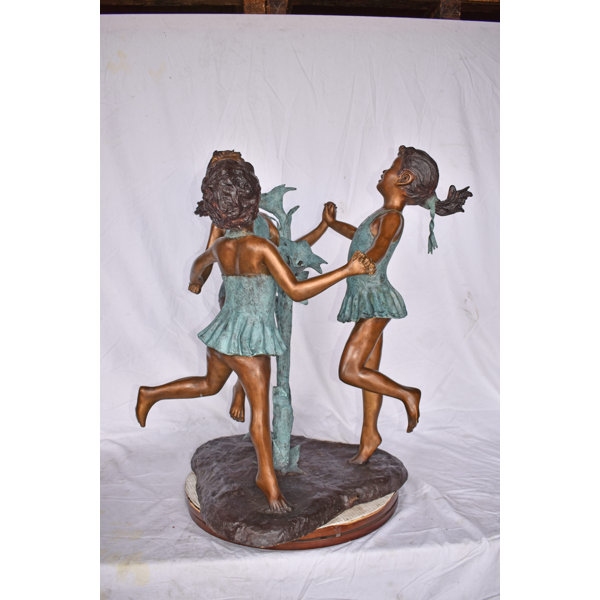 Red Barrel Studio® Copper Three Girls Dancing Around Fountain | Wayfair
