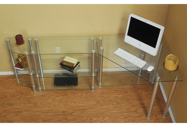 RTA Home And Office Corner Glass Top Metal Base Computer Desk | Wayfair