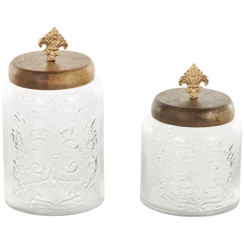 Winston Porter Cole And Grey Glass Scroll Decorative Jars With Brown ...