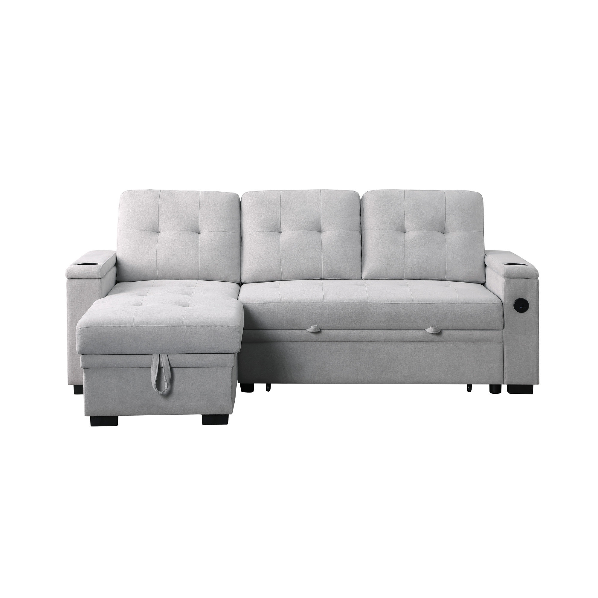 Ebern Designs 84"W Woven Fabric Reversible Sleeper Sectional Sofa With ...