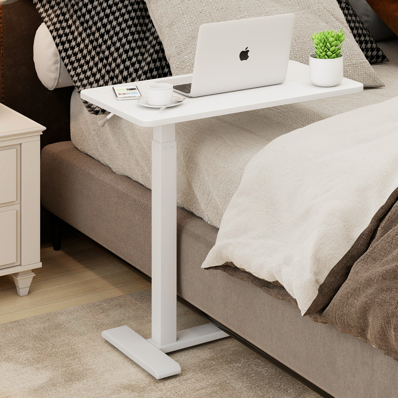 Inbox Zero Medical Adjustable Overbed Bedside Table With Hidden Casters ...