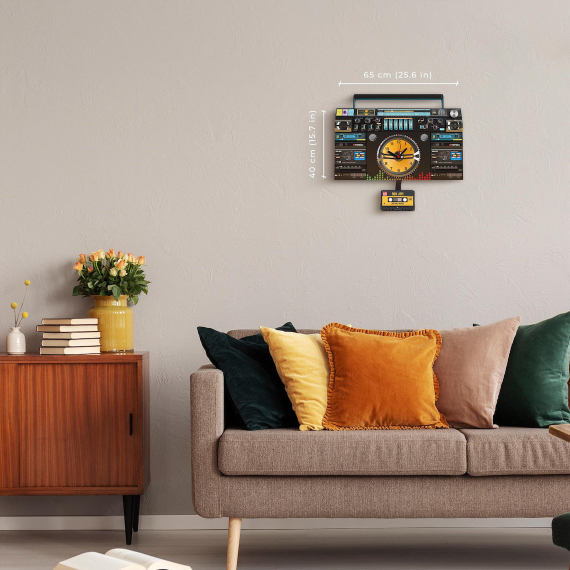 Trent Austin Design® Retro Boombox Wall Clock - 80s Cassette Player Style - Swinging Tape ...
