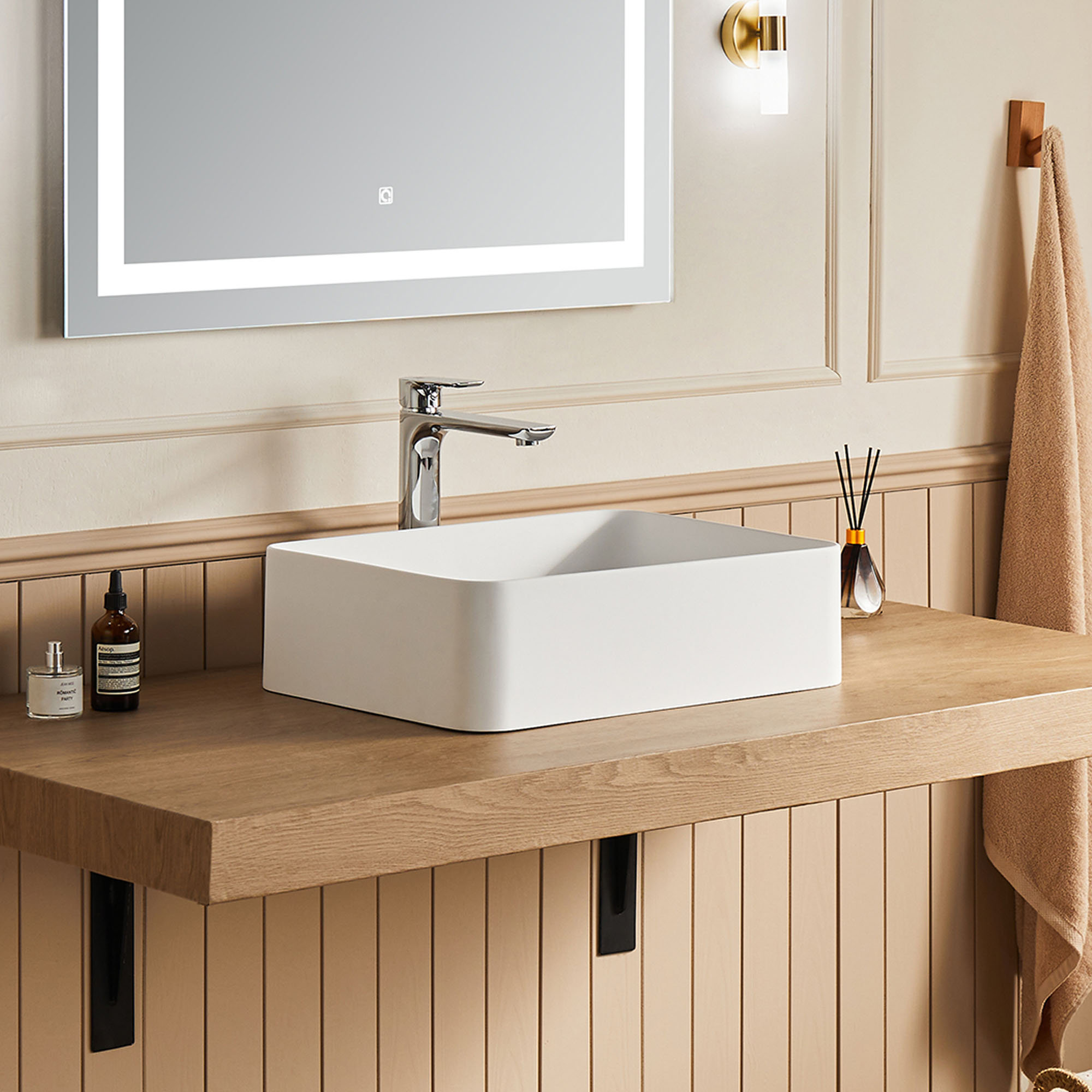 Pensen 20" L x 14" W Matte White Stone Resin Rectangular Vessel ...