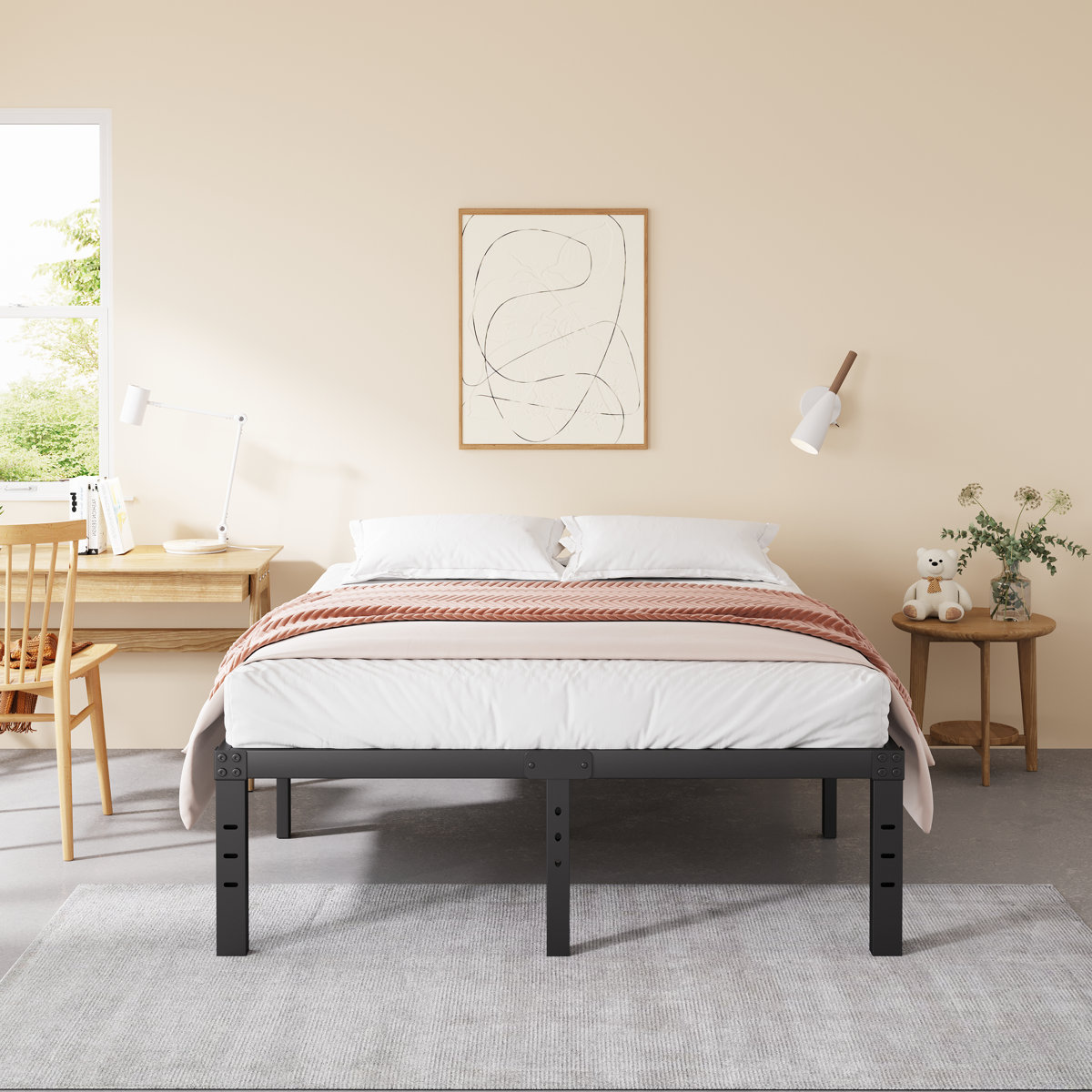 Ebern Designs Agulla 16" High Metal Bed Frame with Sturdy Wood Slats ...