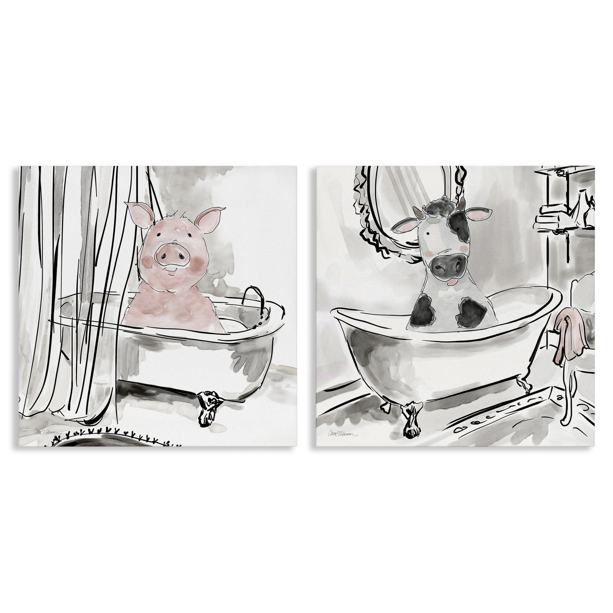 Trinx Modern Farmhouse Bath Animals 2 Piece Canvas Wall Art Set, design ...