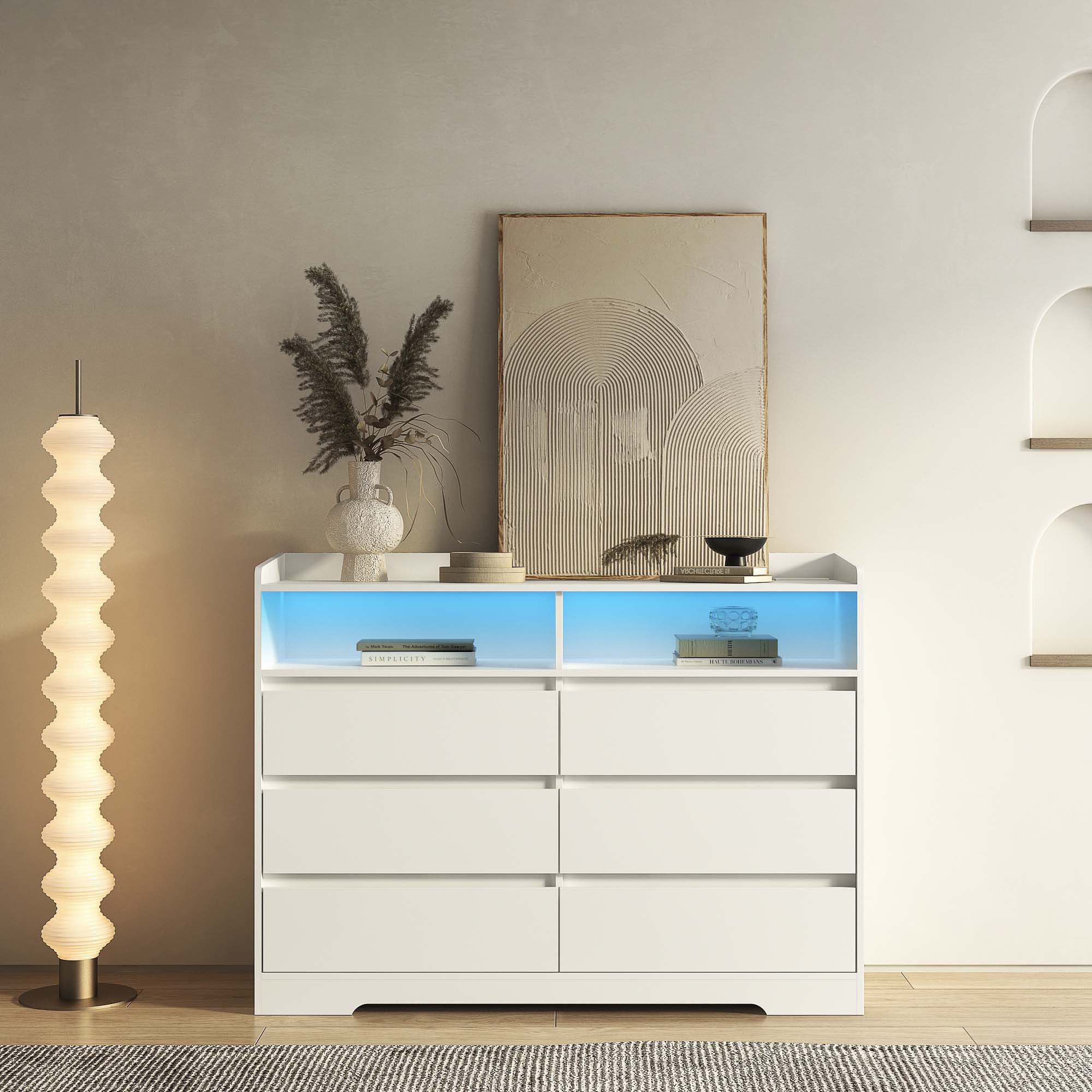 Wrought Studio™ 6 Drawer Dresser Dresser For Bedroom With Led Lights ...