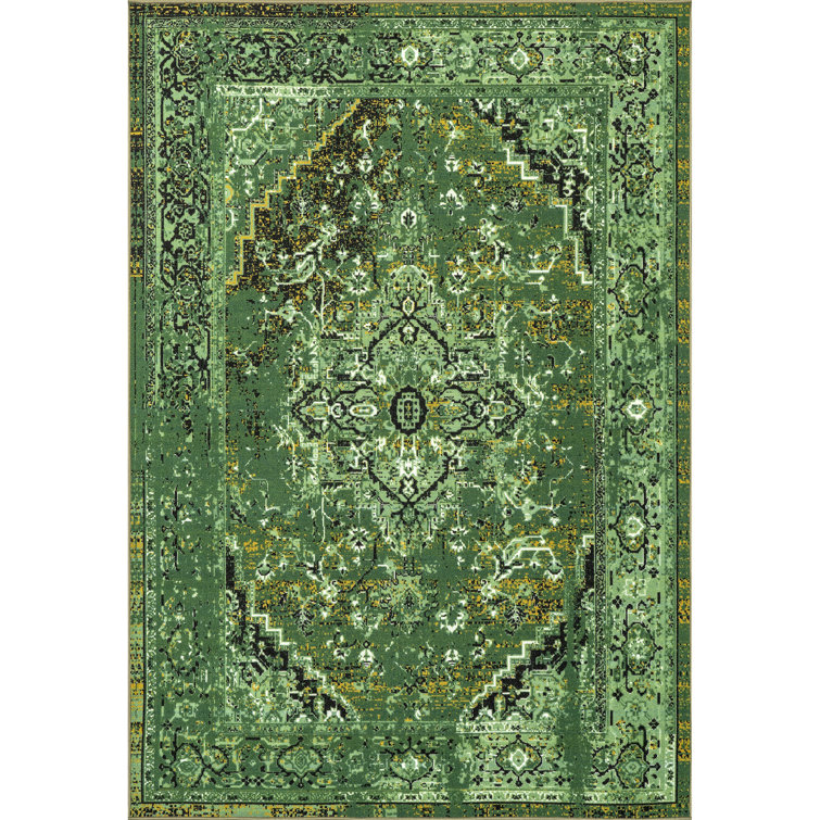 Bungalow Rose Bowning Oriental Power Loom Performance Green Rug ...