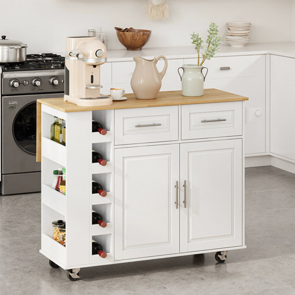 Lark Manor Chariot pour îlot de cuisine 46,46 po avec support à vin ...