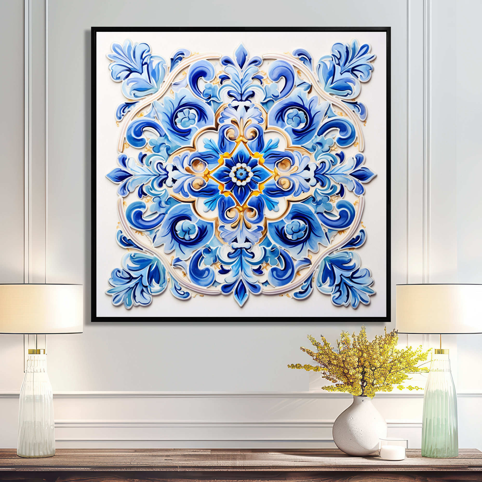 Bungalow Rose Floral Mosaic Tiles Azure Blue - Abstract Tile Wall Art ...