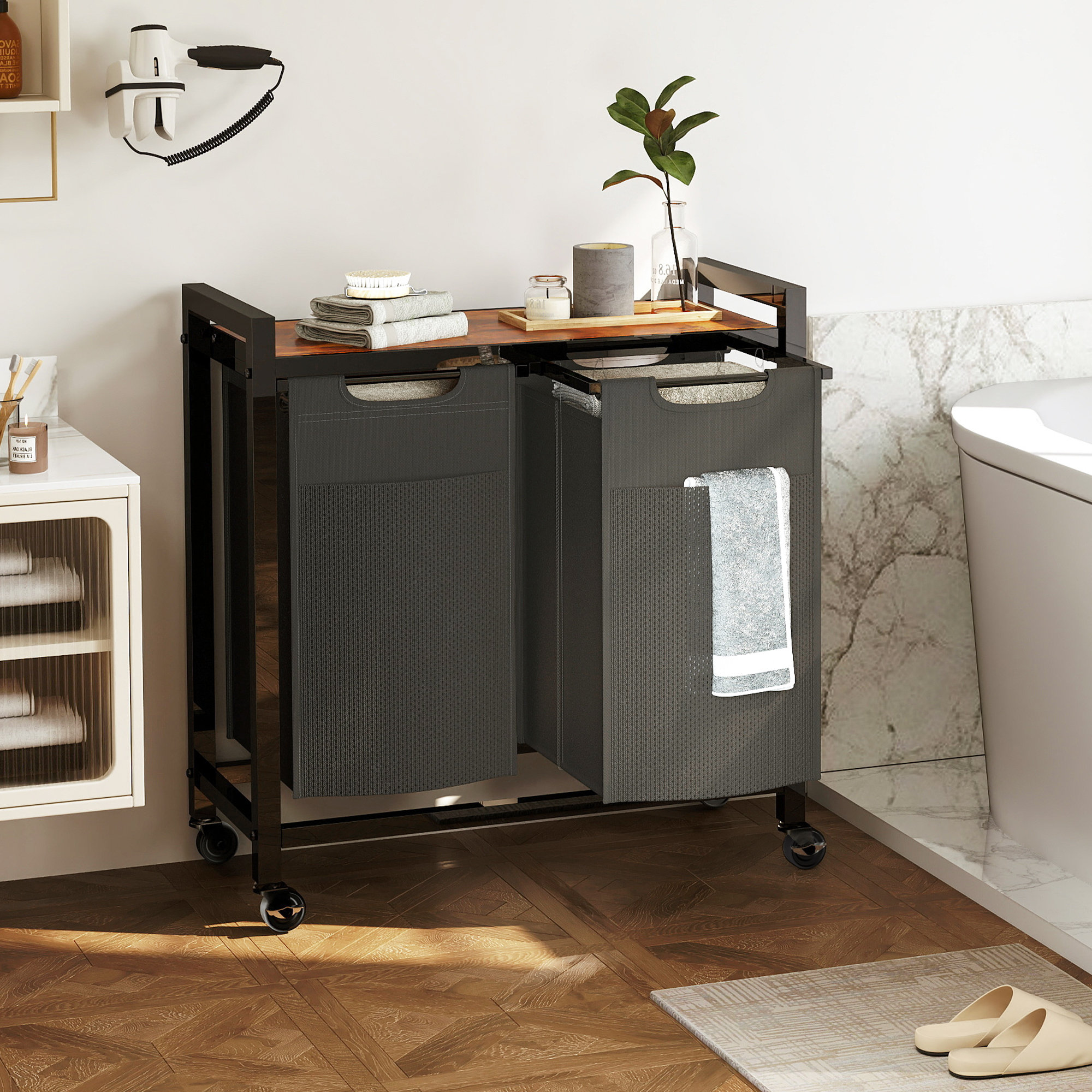 Latitude Run® Laundry Hamper with Wheels, Laundry Basket with Pull-out ...