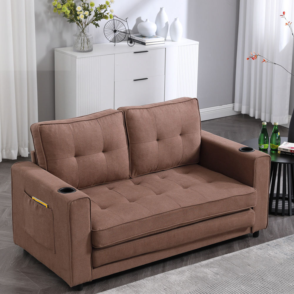 Ebern Designs 3-in-1 Upholstered Futon Sofa Convertible Floor Sofa bed ...