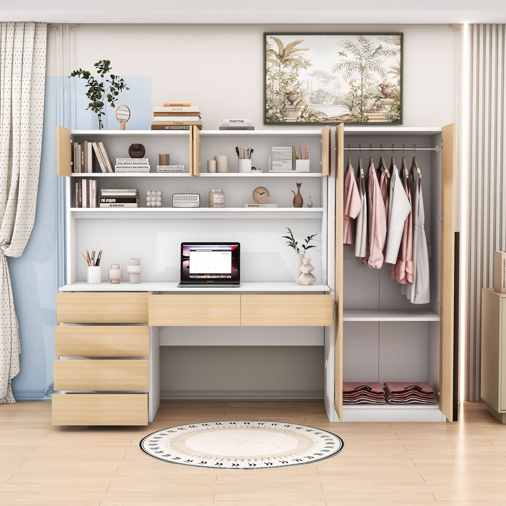 Latitude Run® Modern 2-Door Wardrobe-Desk Combination with Storage ...