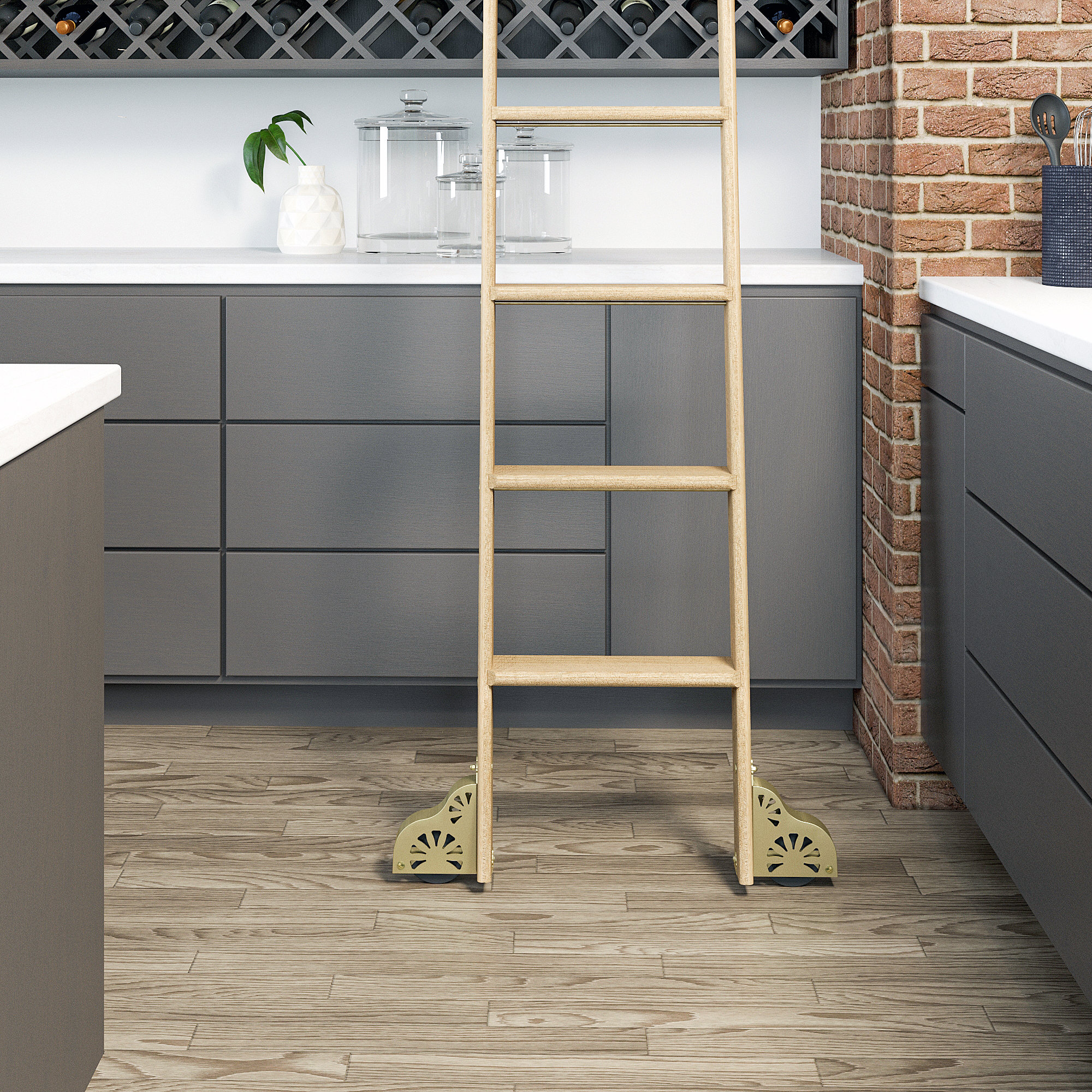 Quiet Glide Maple 8.92' 8-Step Wood Rolling Ladder & Reviews | Wayfair