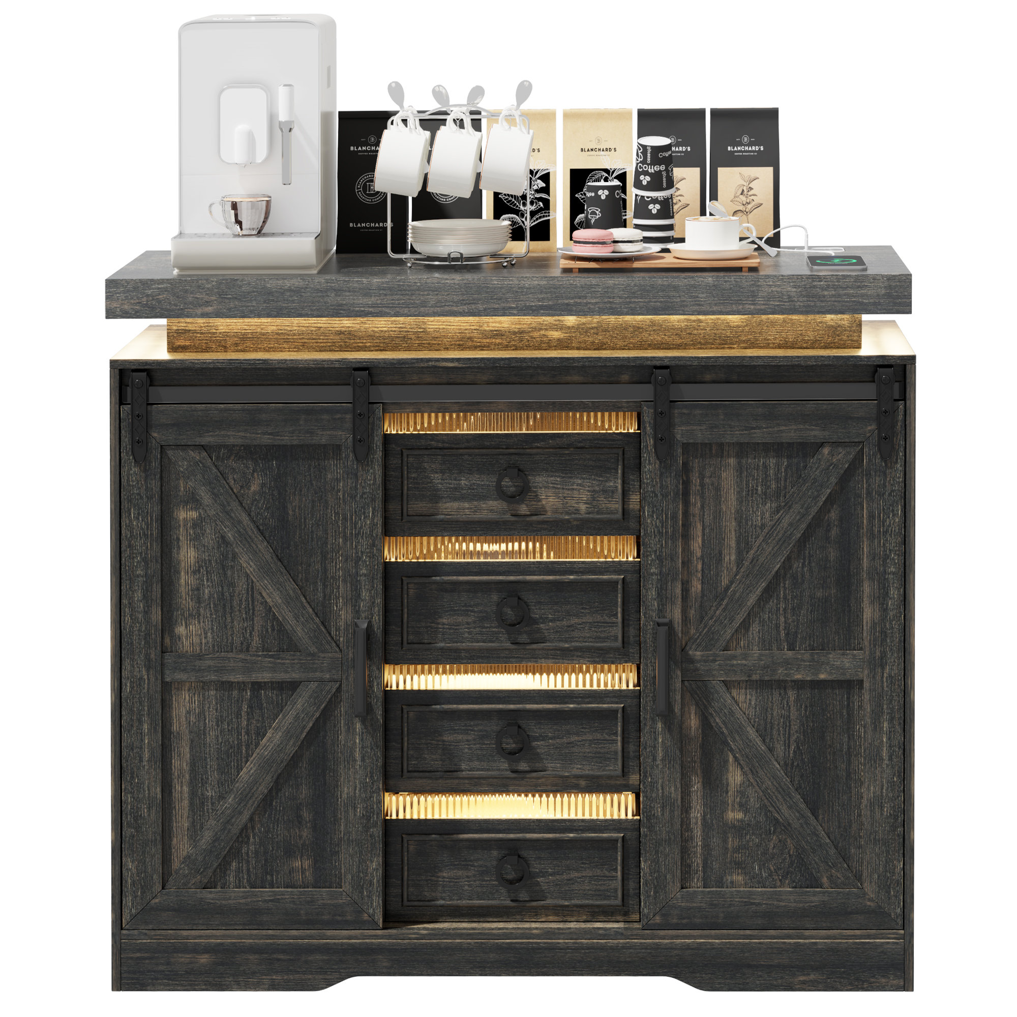 Gracie Oaks Sideboard With Hidden Gun Lock And Led Lights & Reviews ...