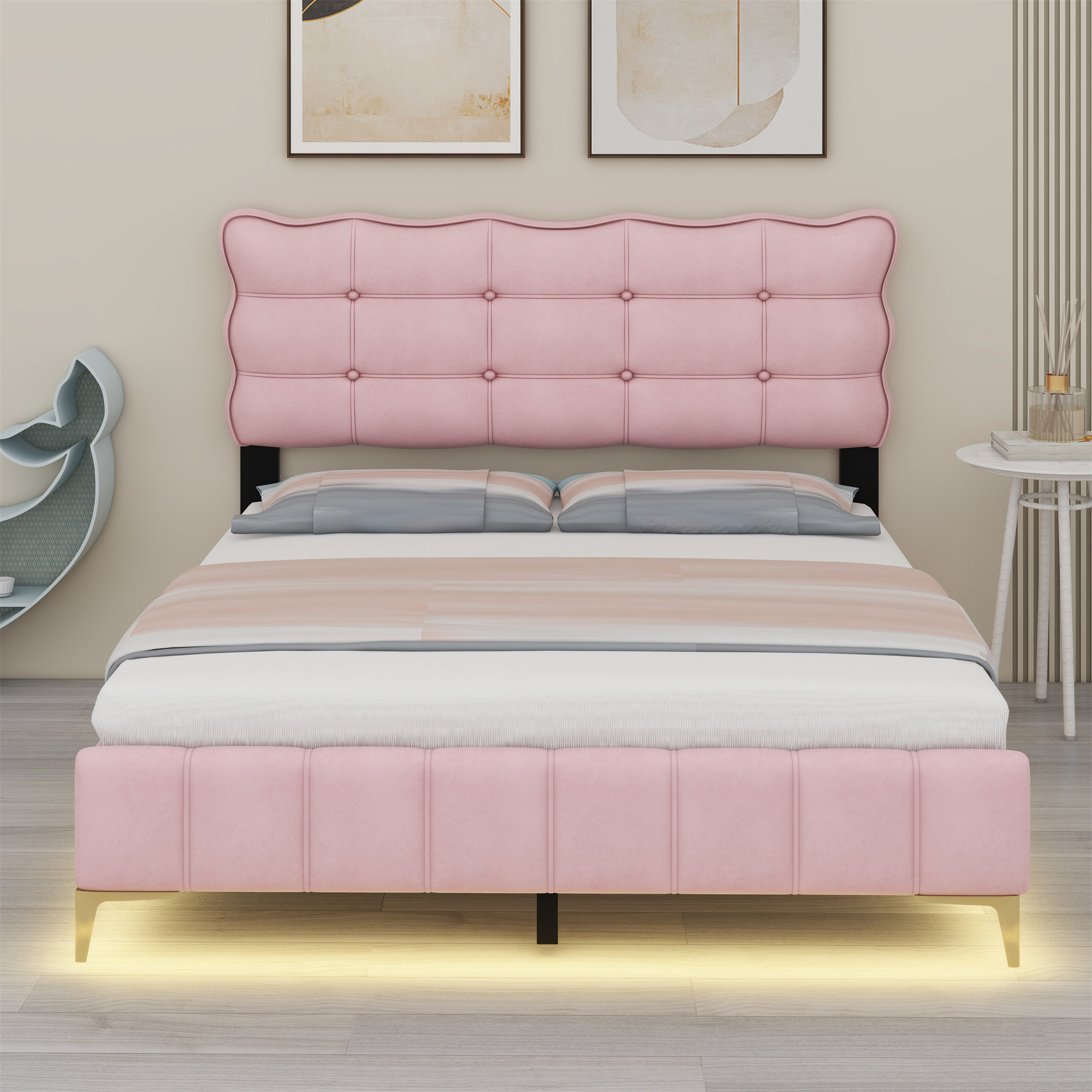 Wrought Studio Platform Bed With LED Frame And Stylish Mental Bed Legs ...