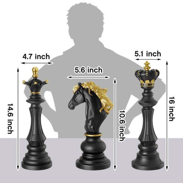 Bloomsbury Market 3 Pcs Large Chess Statue Decor Set King Queen Knight ...