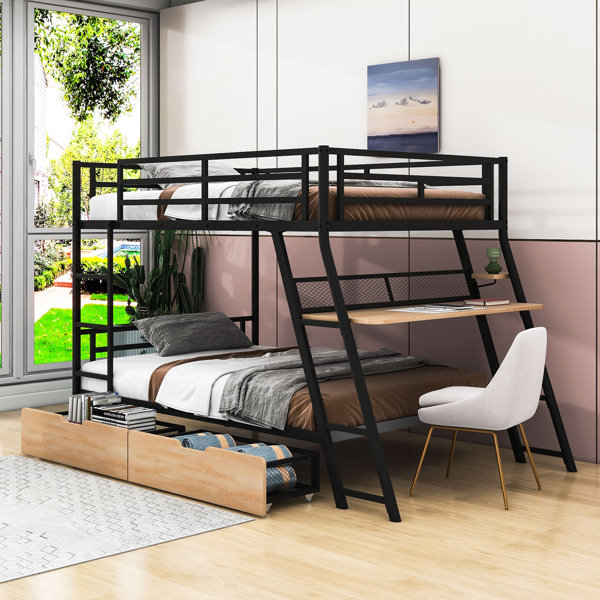 Mason & Marbles Cottesloe Metal Bunk Bed with Built-in Desk and 2 ...