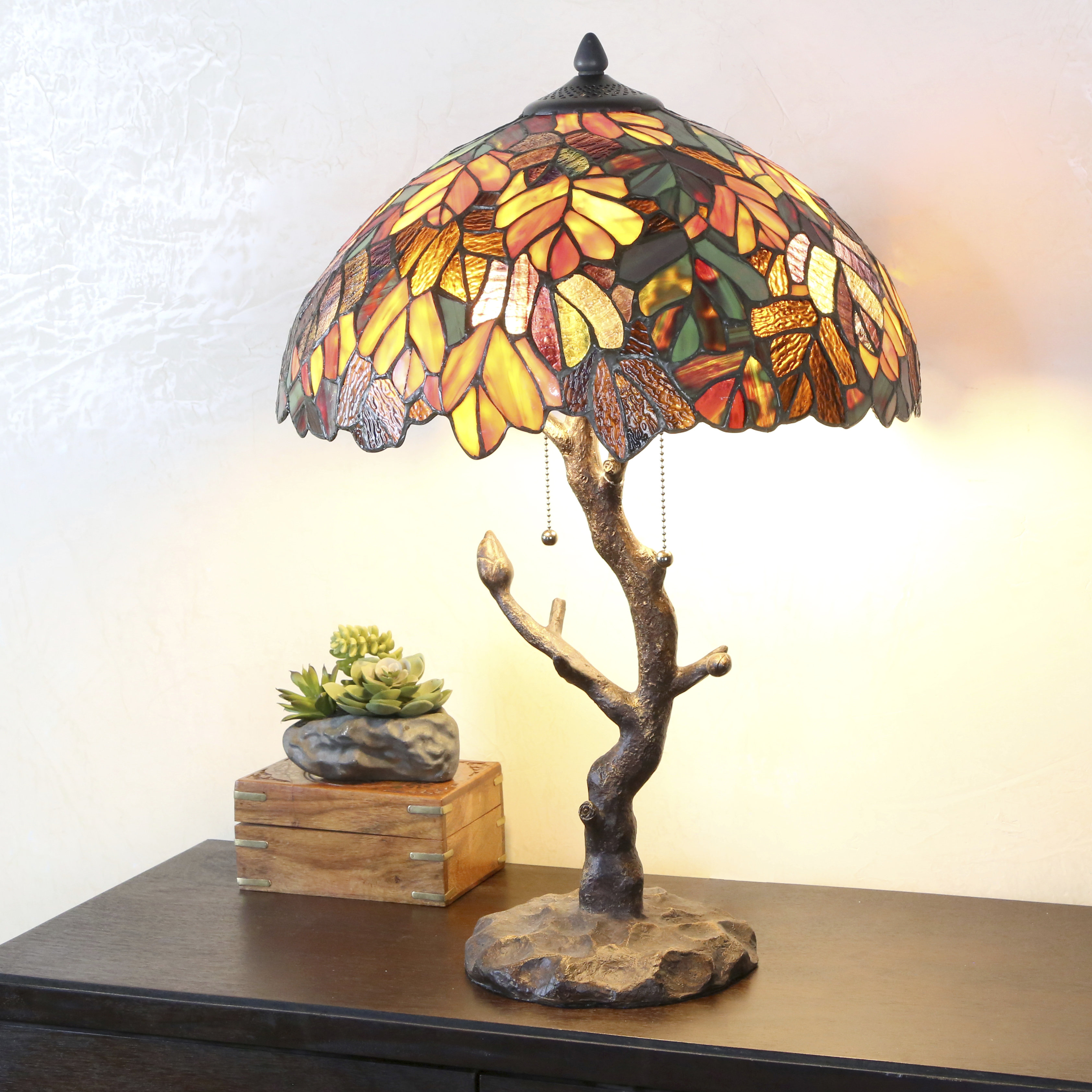 Astoria Grand 24.5"H Dowson Stained Glass Marvel Maple Table Lamp with ...