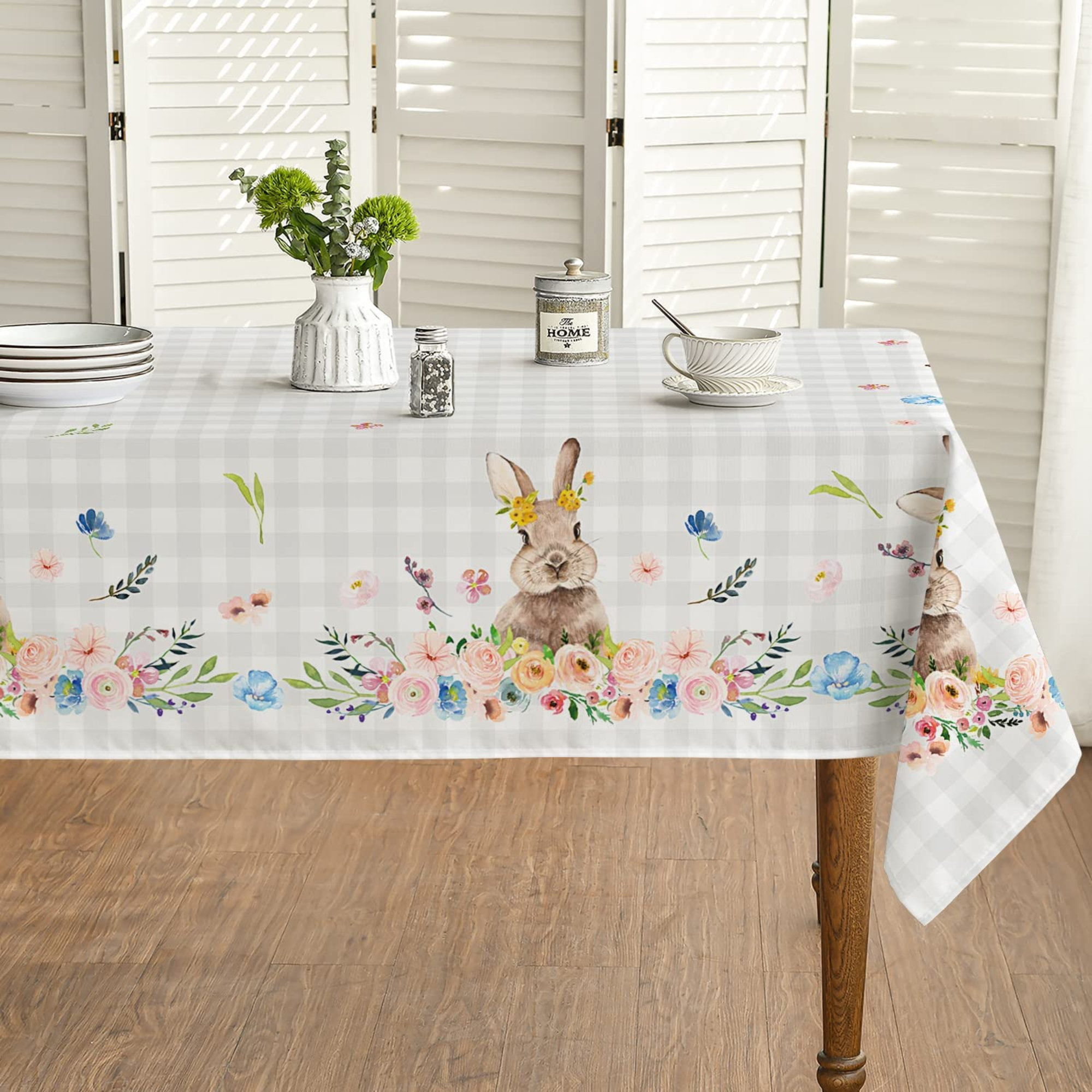 The Holiday Aisle® Easter Bunny Table Cover With Spring Flowers And ...