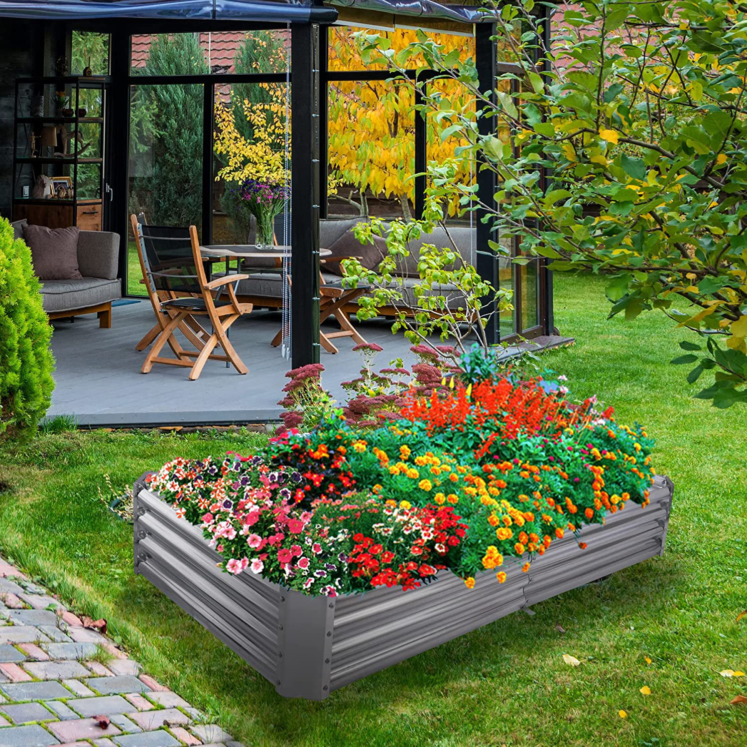 Arlmont & Co. Lit de jardin surélevé en métal 6 pi x 3 pi Mishayla ...