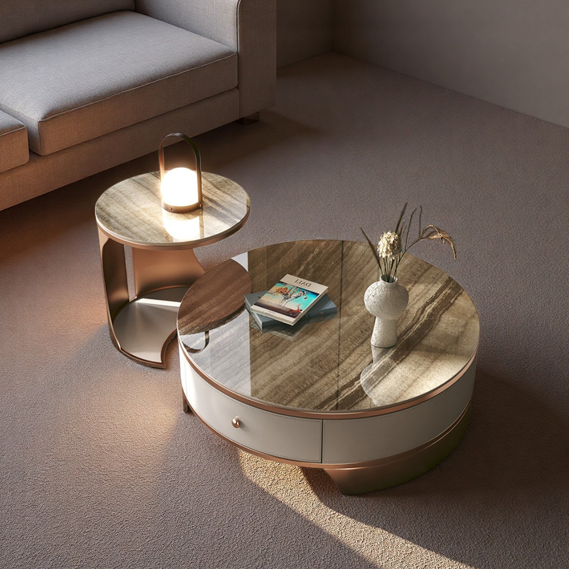 Everly Quinn Italian round stone slab coffee table set - Wayfair Canada